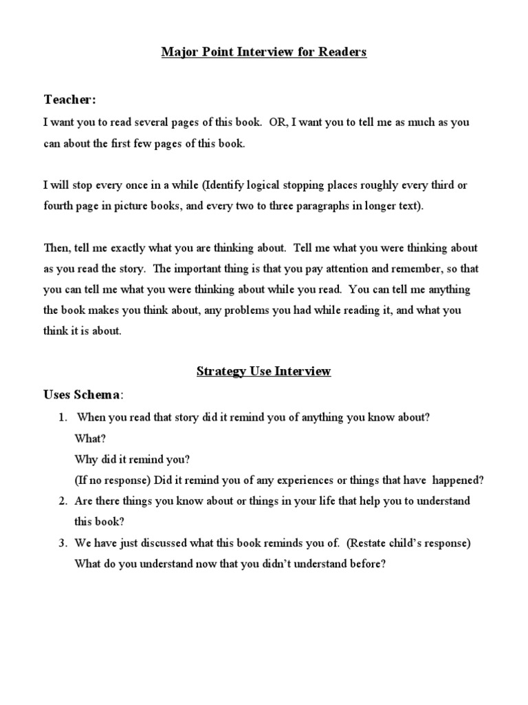 Major Point Interview For Readers | PDF | Reading Comprehension ...