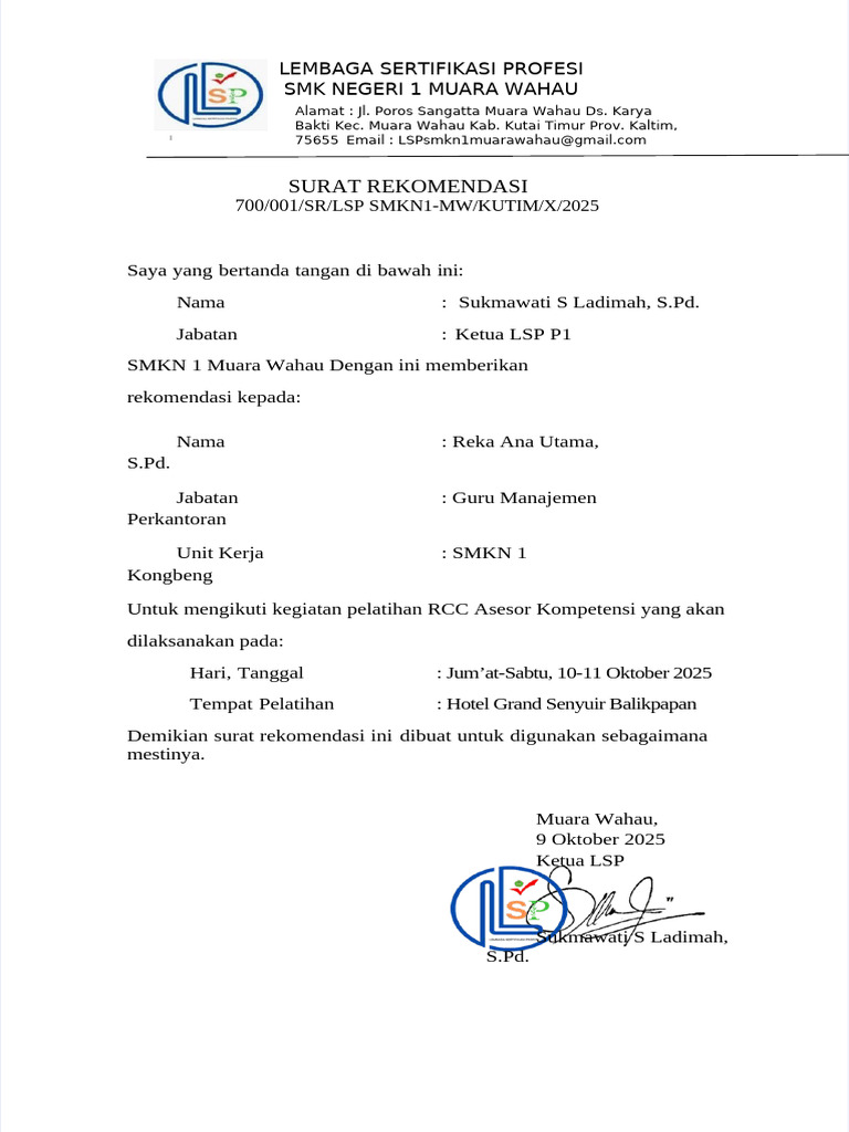 Surat Rekomendasi LSP | PDF