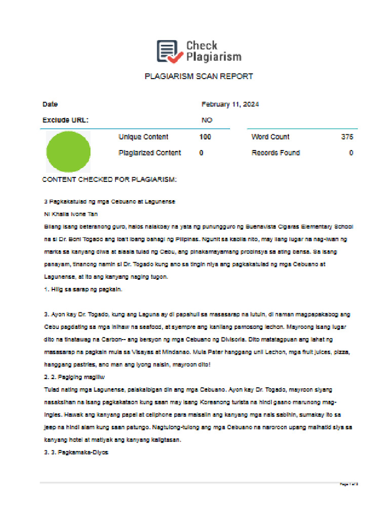 PAGSIKAT Feature Page Plagiarism Checker Report | PDF