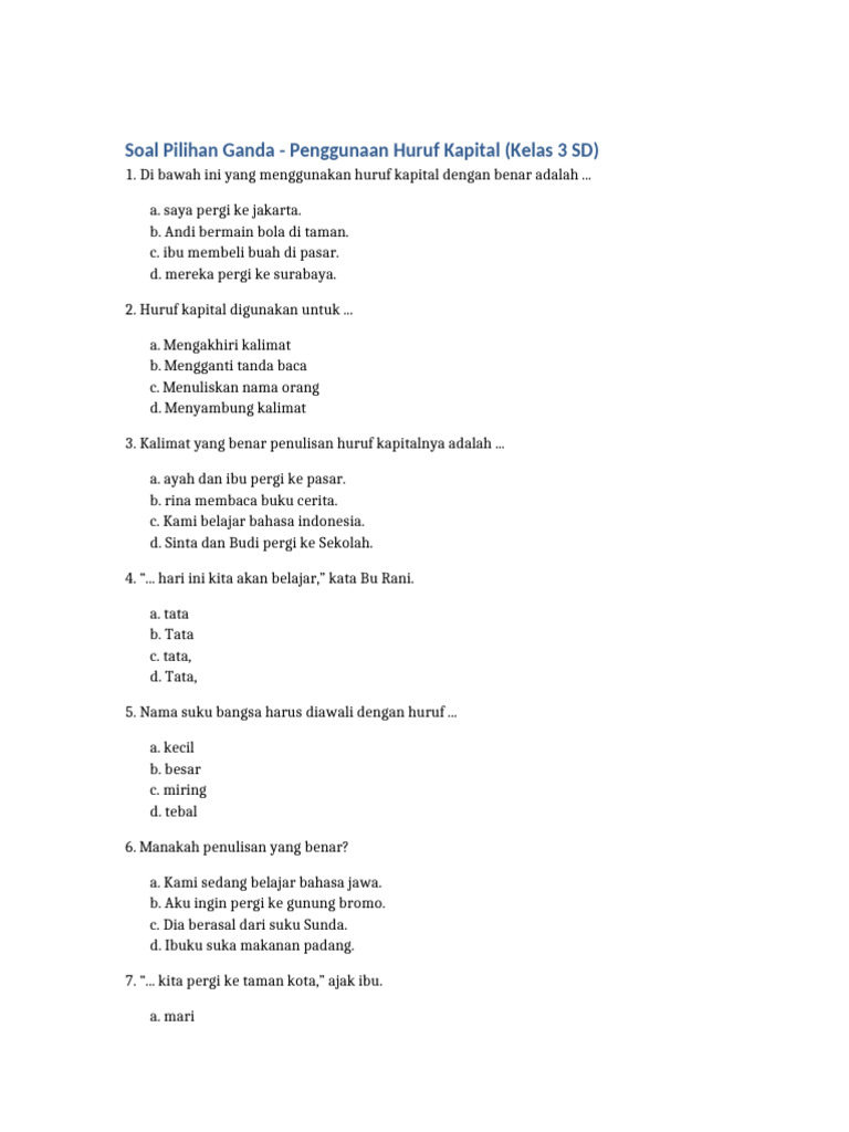 Soal Huruf Kapital Kelas 3 SD | PDF