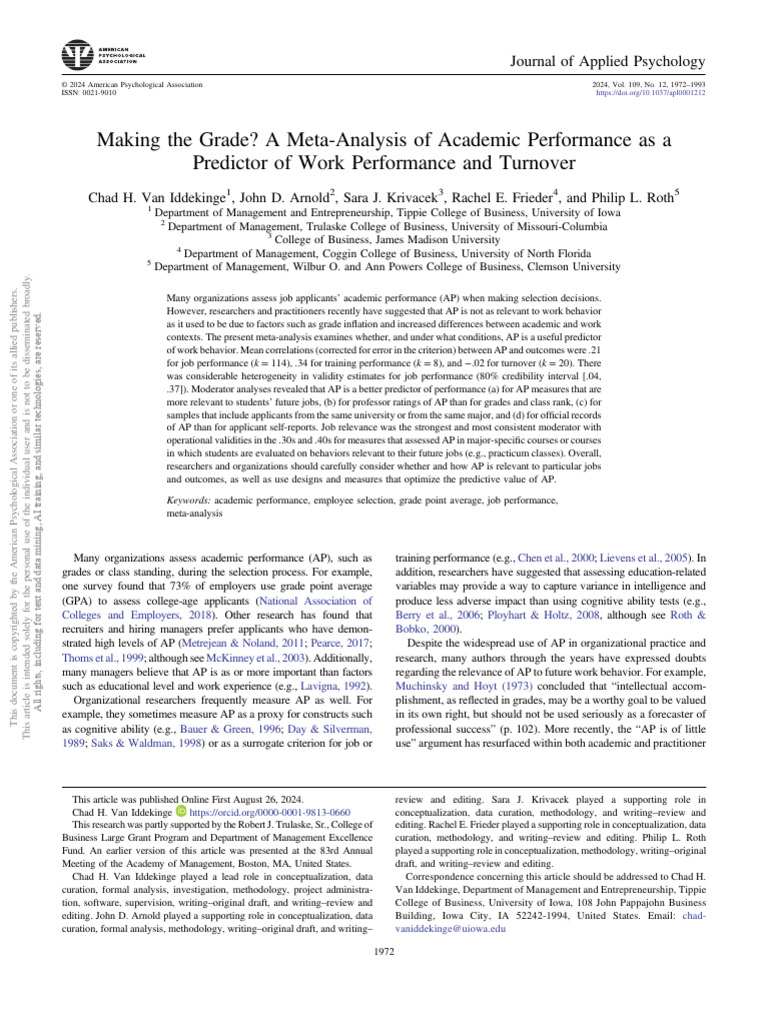 Academic Performance and Job Outcomes | PDF | Validity (Statistics ...