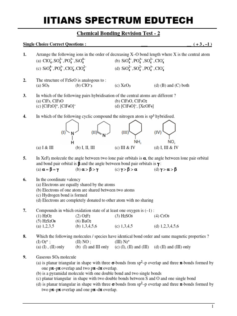 Chemical Bonding Revision Test 2 | PDF | Covalent Bond | Chemical Bond