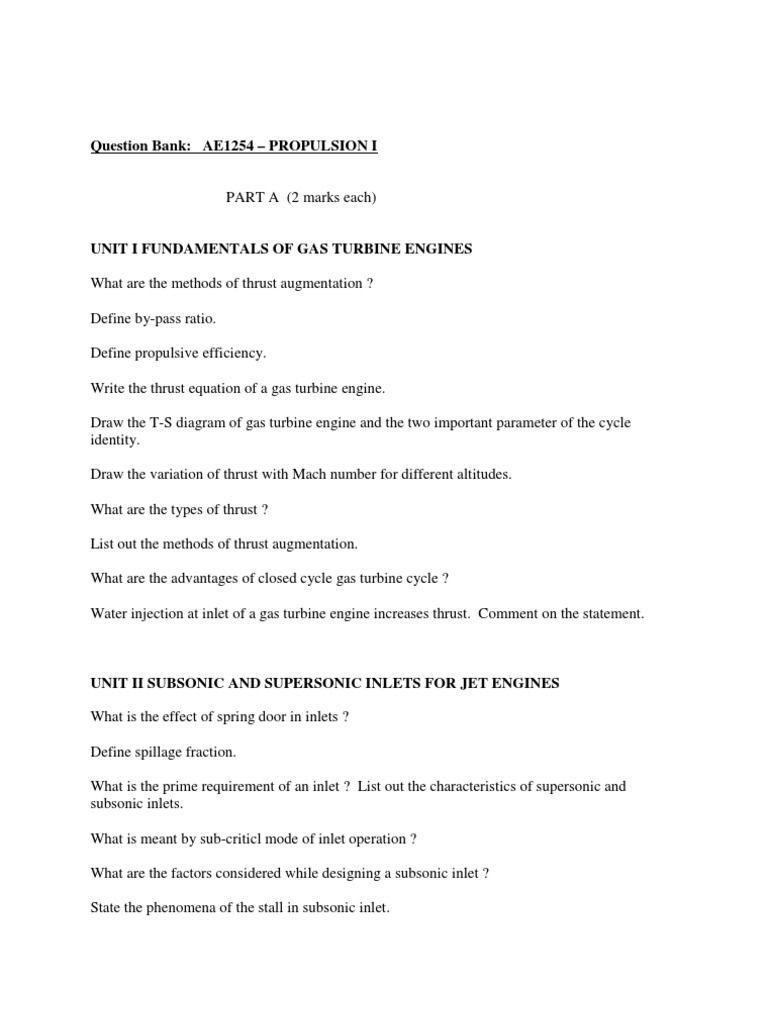 Question Bank: AE1254 - PROPULSION I | PDF | Gas Compressor | Jet Engine