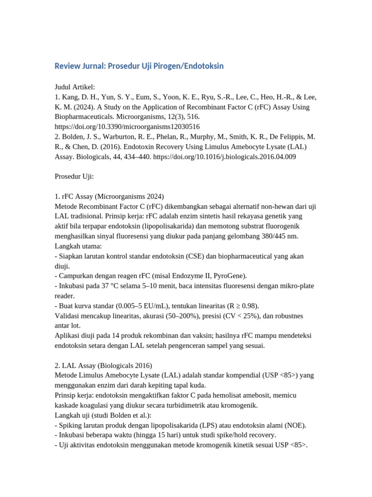 Review Uji Endotoksin Melisa | PDF