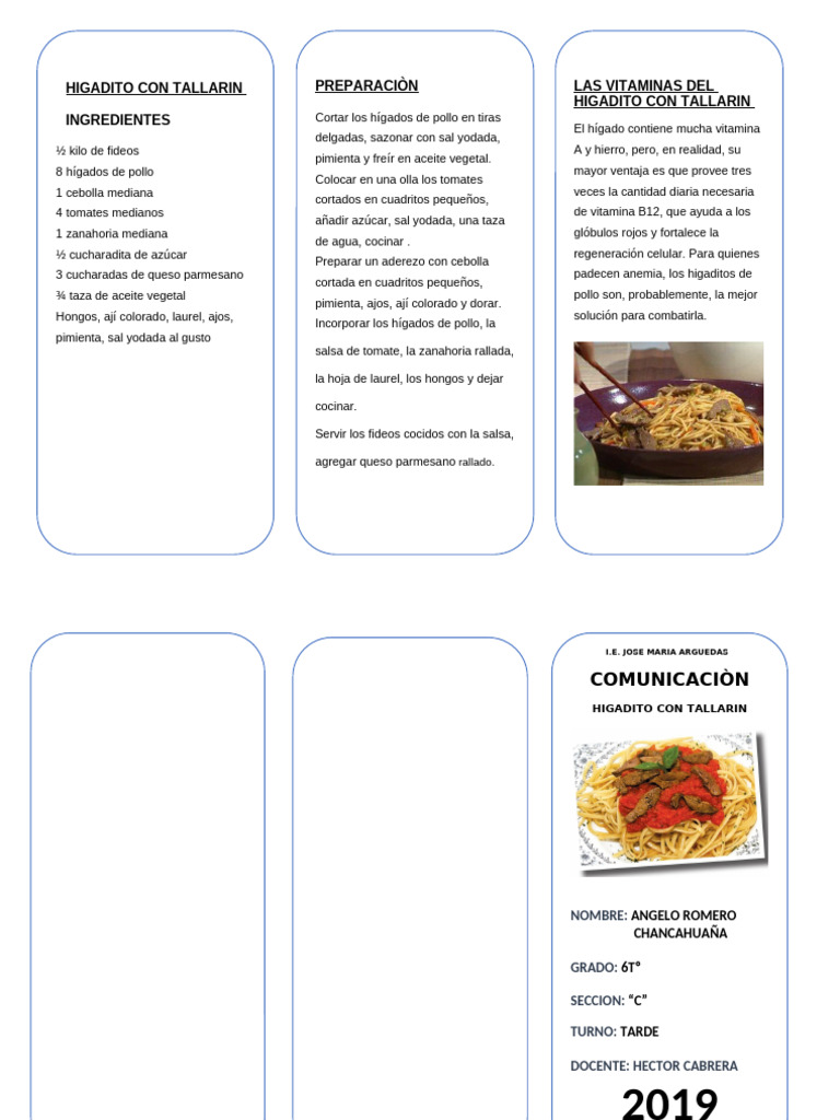Receta de Higadito con Tallarín | PDF | Cocina | Alimentos