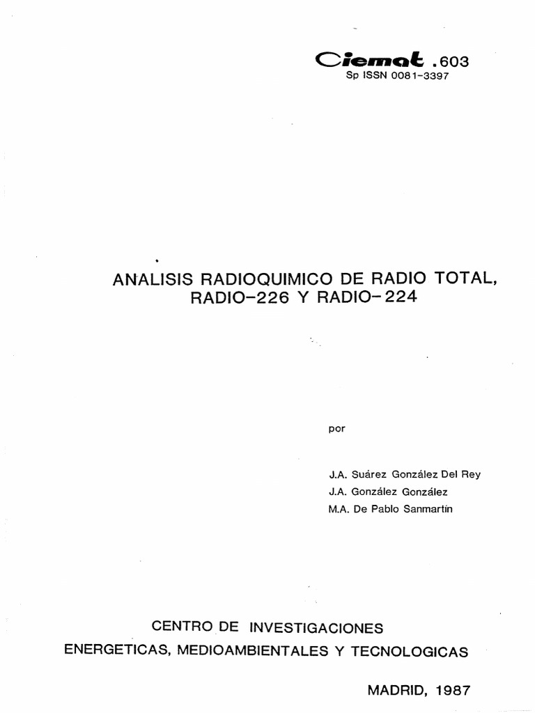 Análisis Radioquimico de Radio Total, RADIO-226 Y RADIO-224: Ciemo ...
