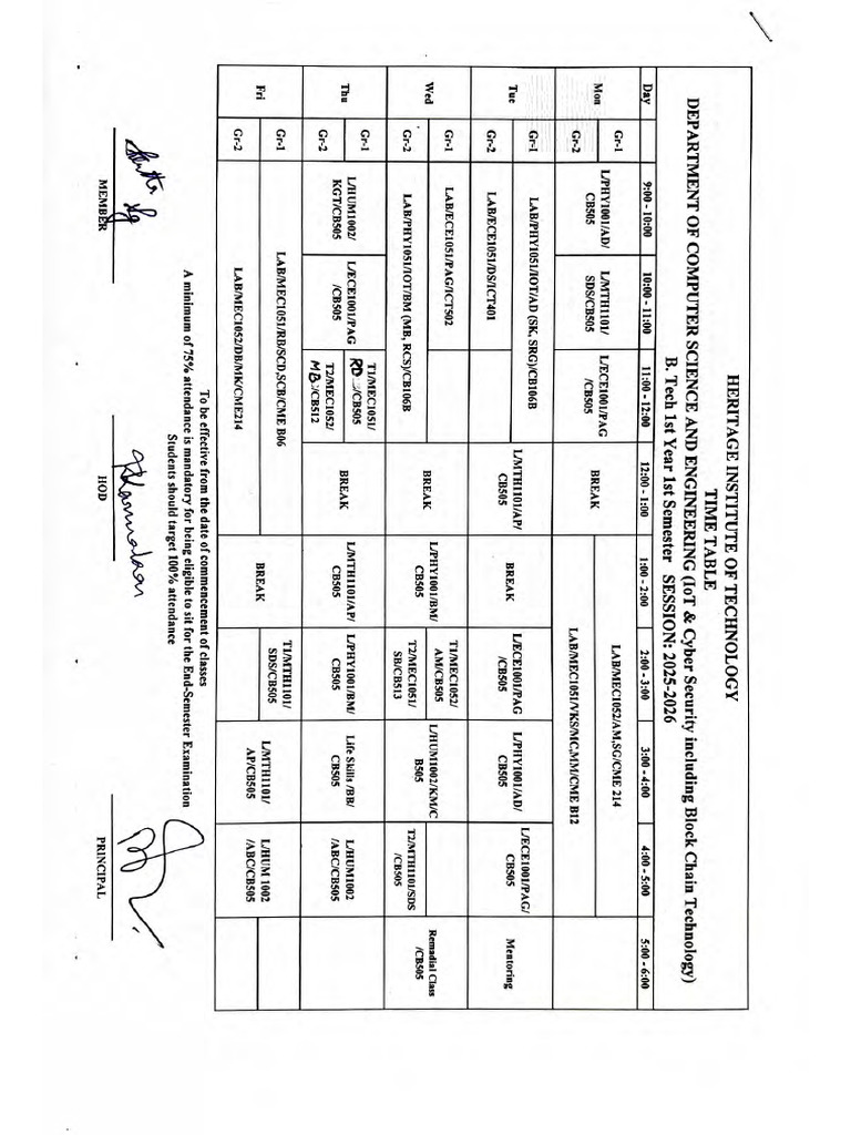 BTech CSE (IoTCS) 1st Year 1st Sem 2025-26 - 251006 - 182400 | PDF