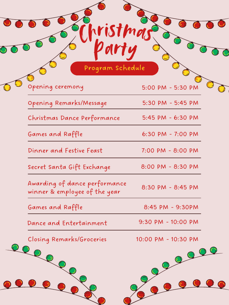 Red Green Yellow Festive Christmas Party Program | PDF
