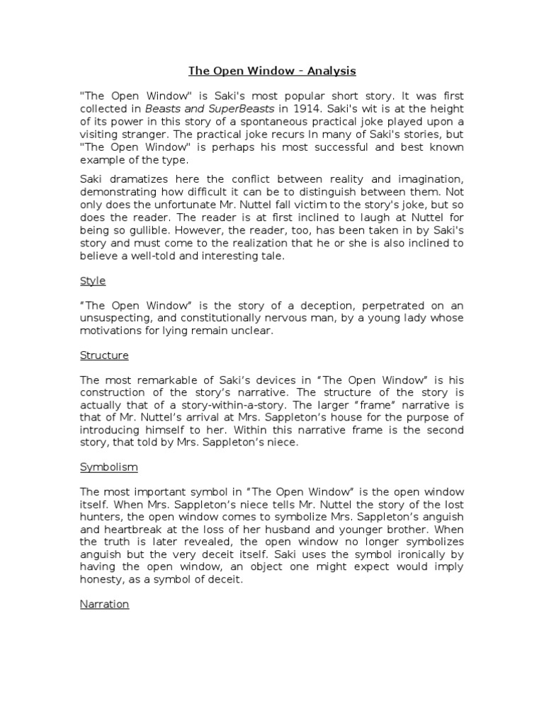 The Open Window - Analysis: Style | PDF | Saki | Deception