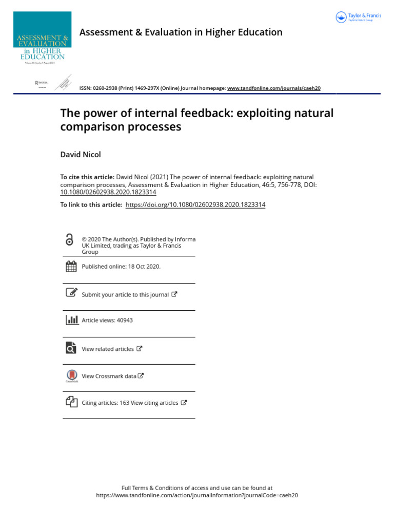 The Power of Internal Feedback Exploiting Natural Comparison Processes ...