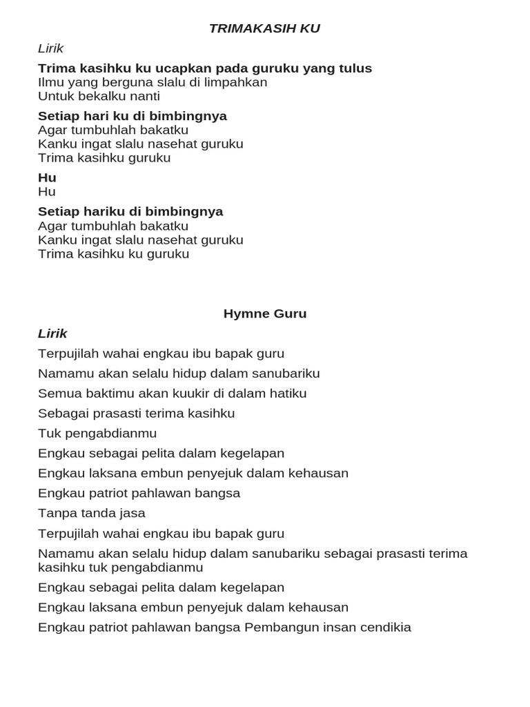 Lirik Lagu Perpisahan Kls 6 | PDF