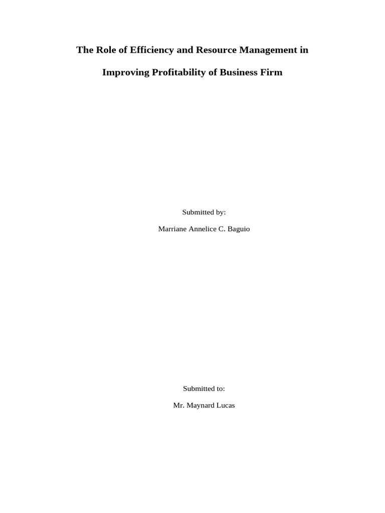 The Role of Efficiency and Resource Management in 3 | PDF | Pricing ...
