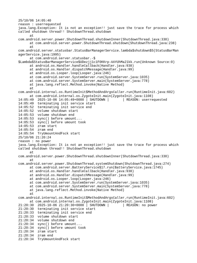 Android Shutdown Process Log | PDF | Computing | Software