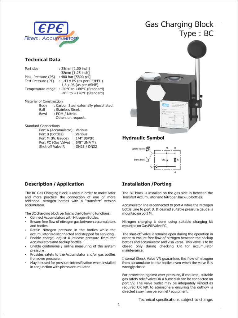 Nitrogen Charging Block for Accumulators | PDF | Valve | Chemical ...