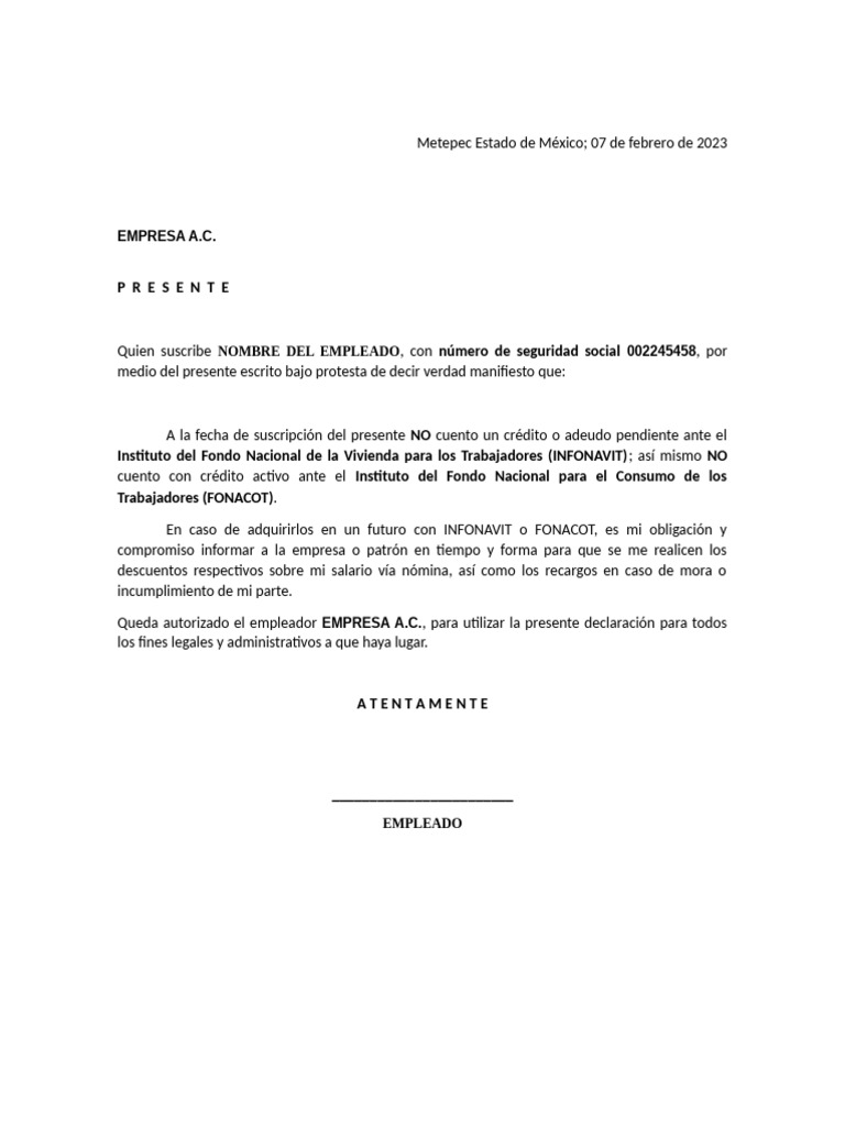 Carta de No Crédito INFONAVIT | PDF