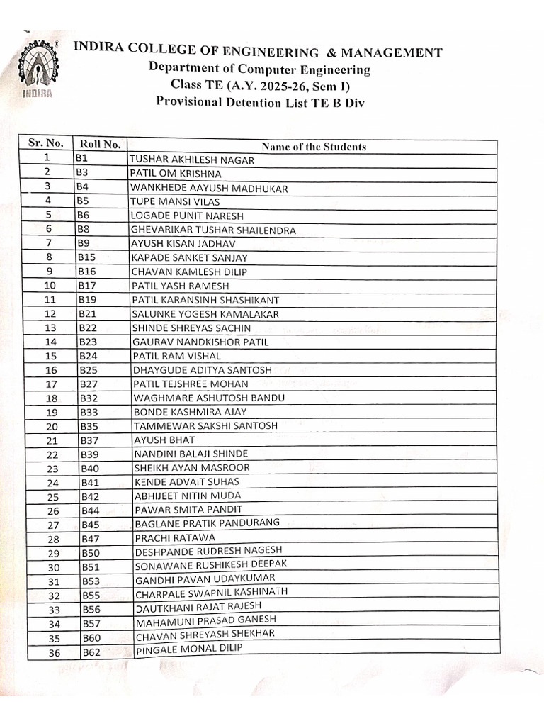 Detention List TE B Div | PDF