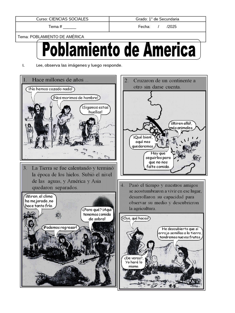 Ficha Poblamiento de America para Cuarto de Primaria | PDF