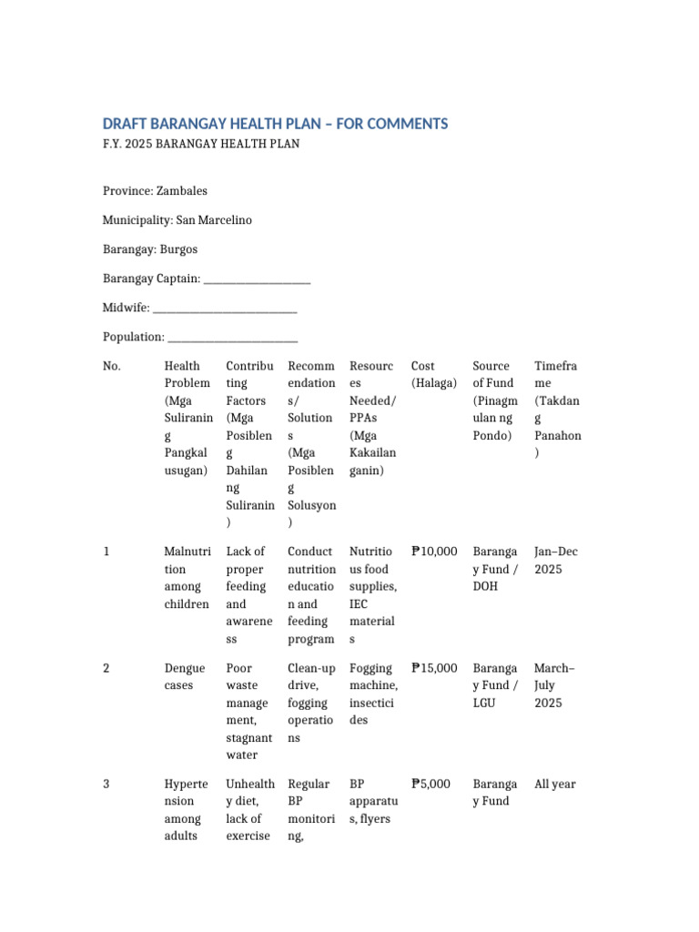2025 Barangay Health Plan Overview | PDF | Public Health