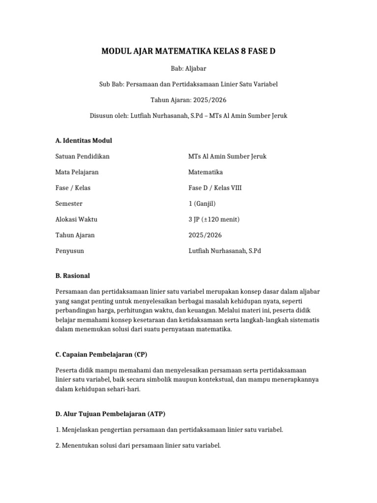 Persamaan Dan Pertidaksamaan Linier Satu Variabel | PDF