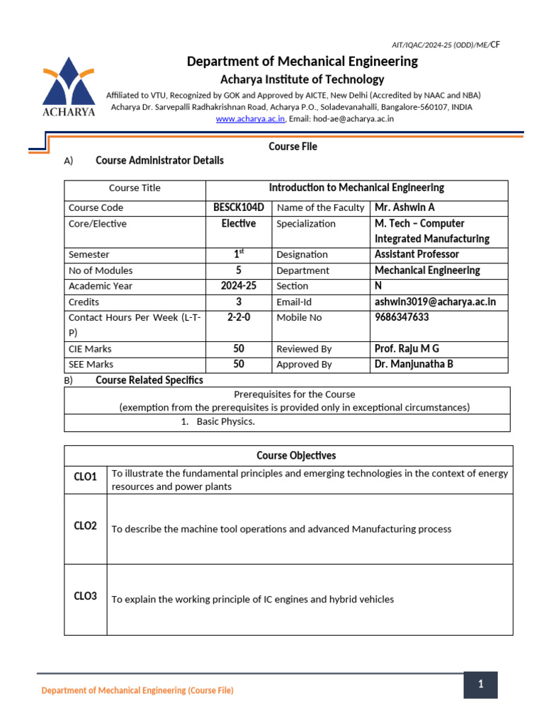 Introduction to Mechanical Engineering Course | PDF | Engineering | System