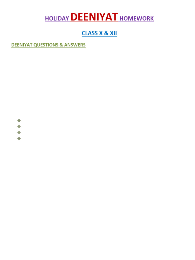 Deeniyat Homework: Class X & XII Q&A | PDF | Abrahamic Religions | Quran
