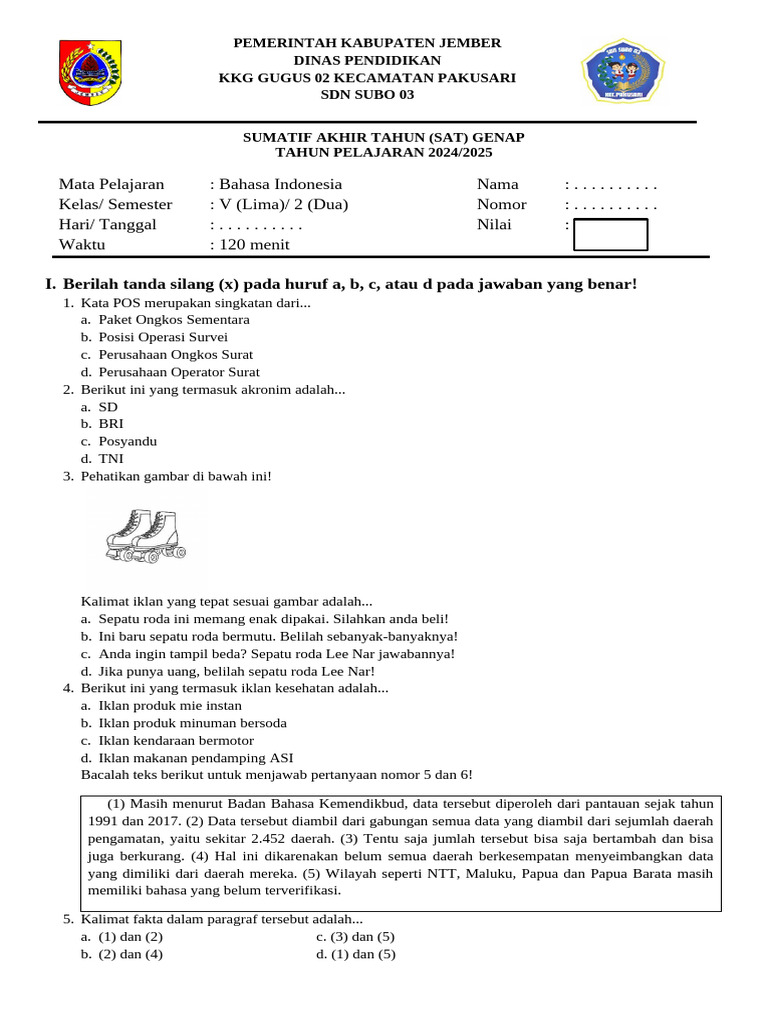 Soal Sat BHS Indonesiaaa | PDF
