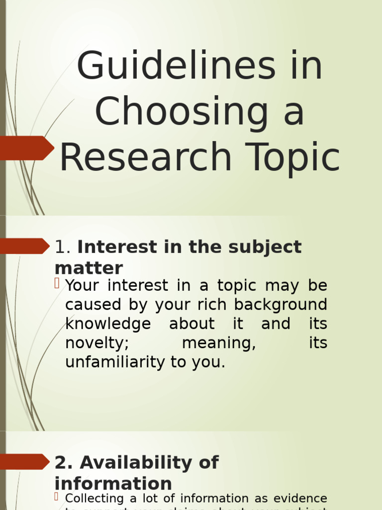 LESSON 3 Guidelines in Choosing A Research Topic | PDF | Cognition | Learning