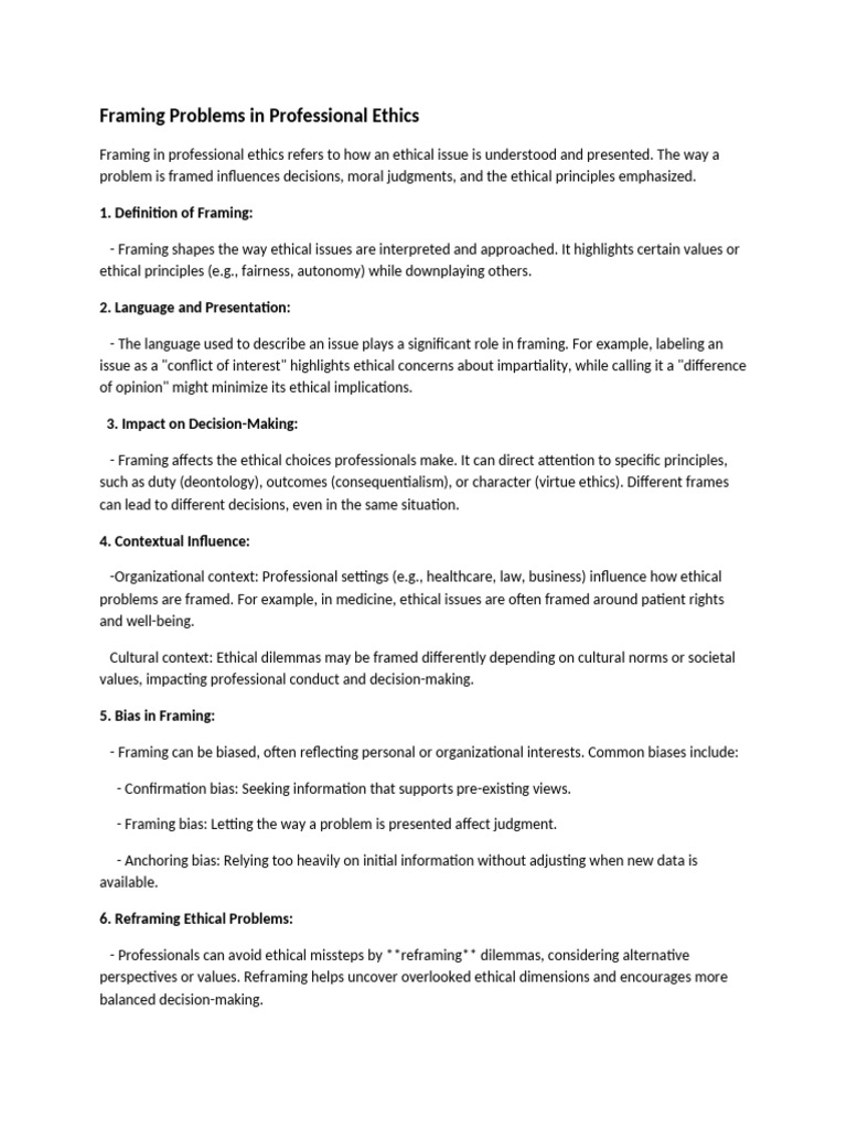 Understanding Framing in Professional Ethics | PDF | Framing (Social ...