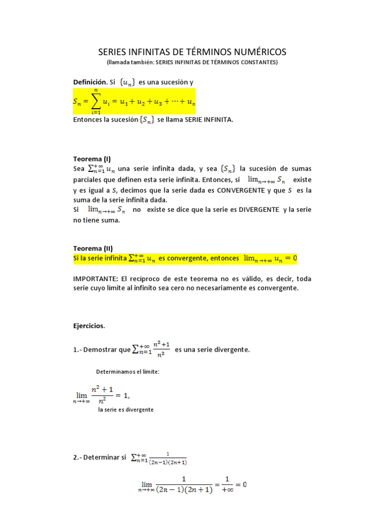 Series Infinitas: Convergencia y Divergencia | PDF | Series ...