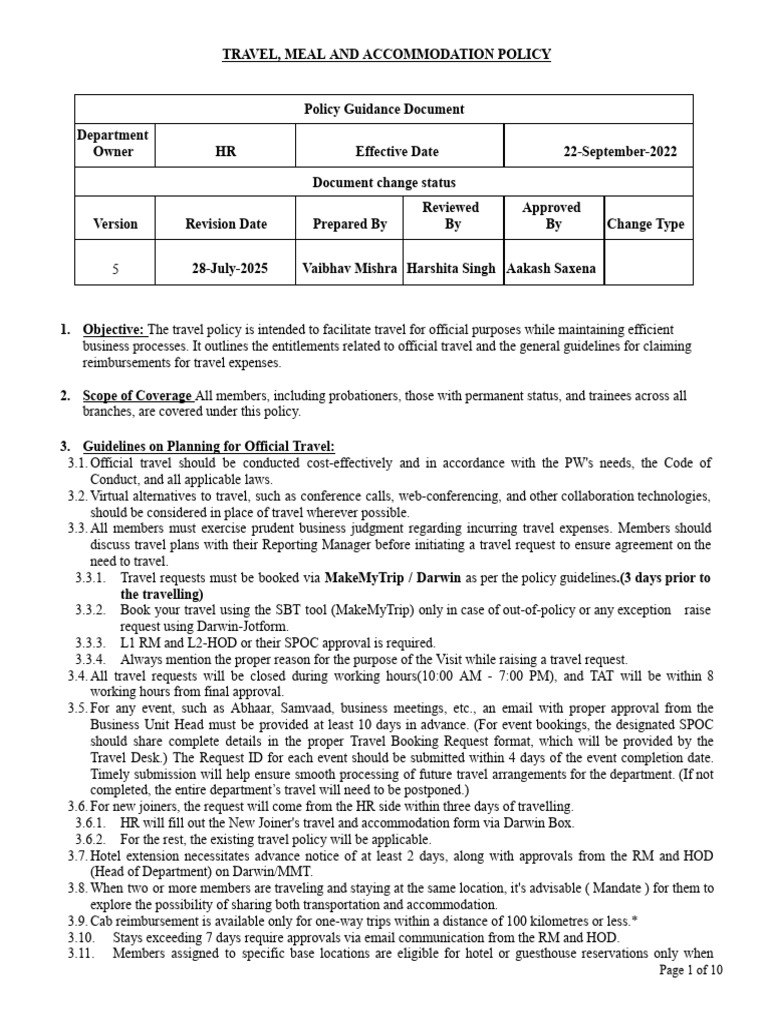Tarvel, Meal and Reimbursement Policy - July2025 | PDF | Receipt | Taxes