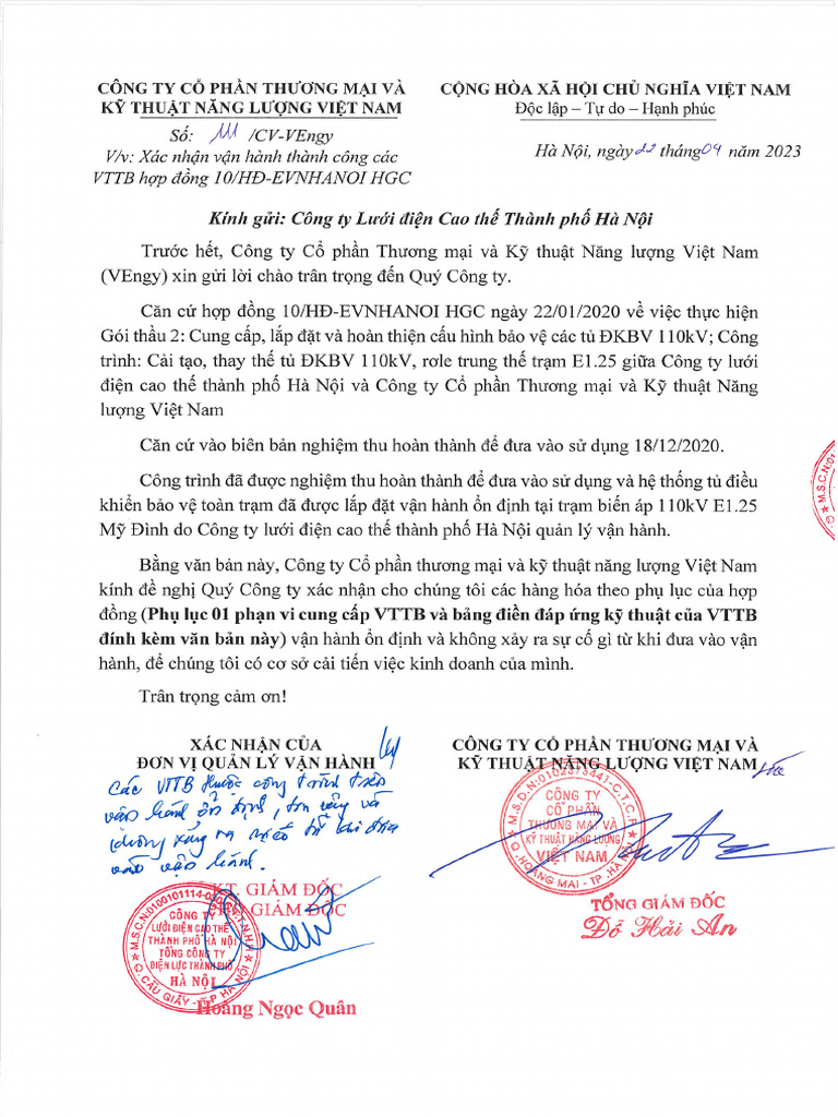 14. Xác Nhận Vhtc Tủ Đkbv e1.25 Mỹ Đình | PDF