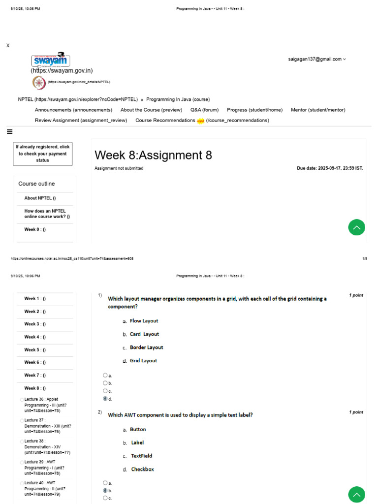 Programming in Java - Unit 11 - Week 8 | PDF