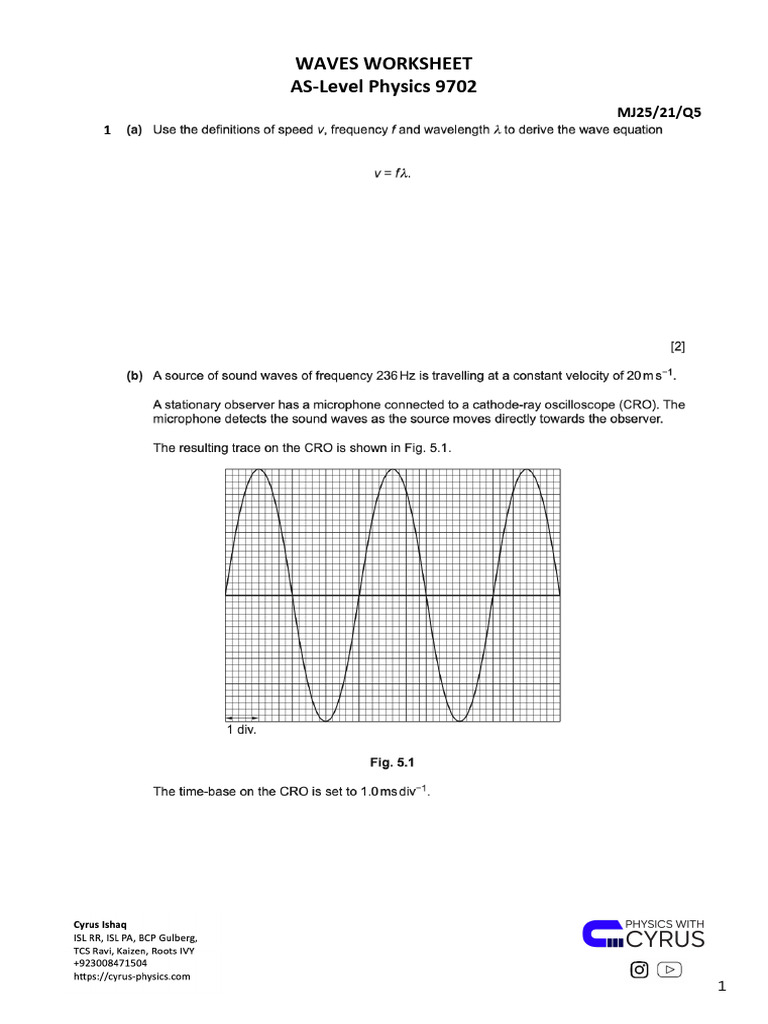 AS-Level Physics Waves Worksheet | PDF