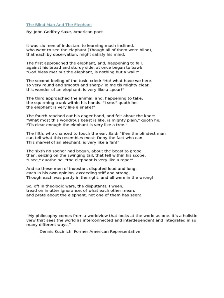 The Blind Man and The Elephant | PDF