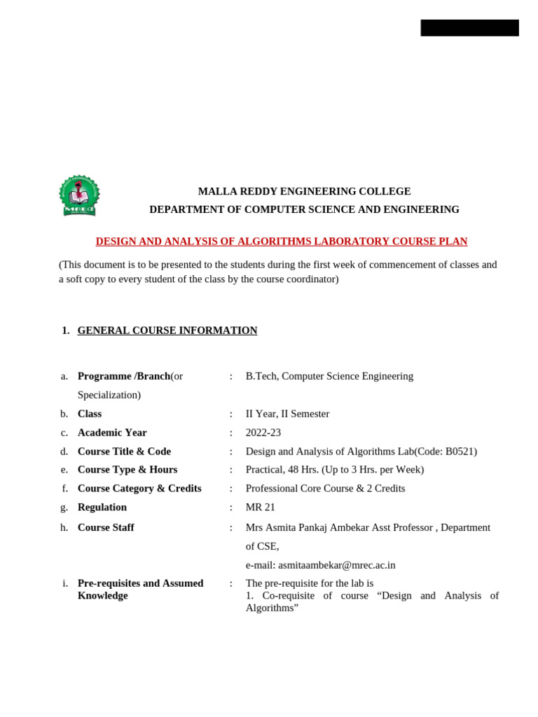 Daa Lab Manual (Course File) | PDF | Databases | Data Management Software