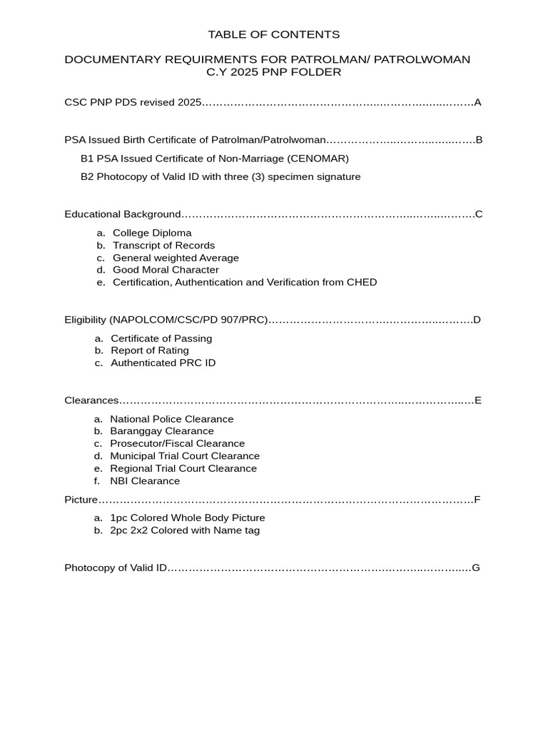 2025 PNP Patrolman Requirements Guide | PDF