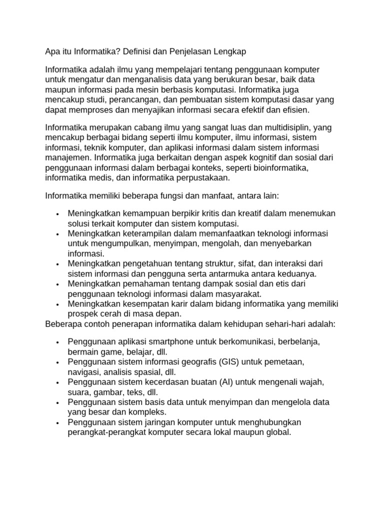 Definisi dan Manfaat Informatika Modern | PDF