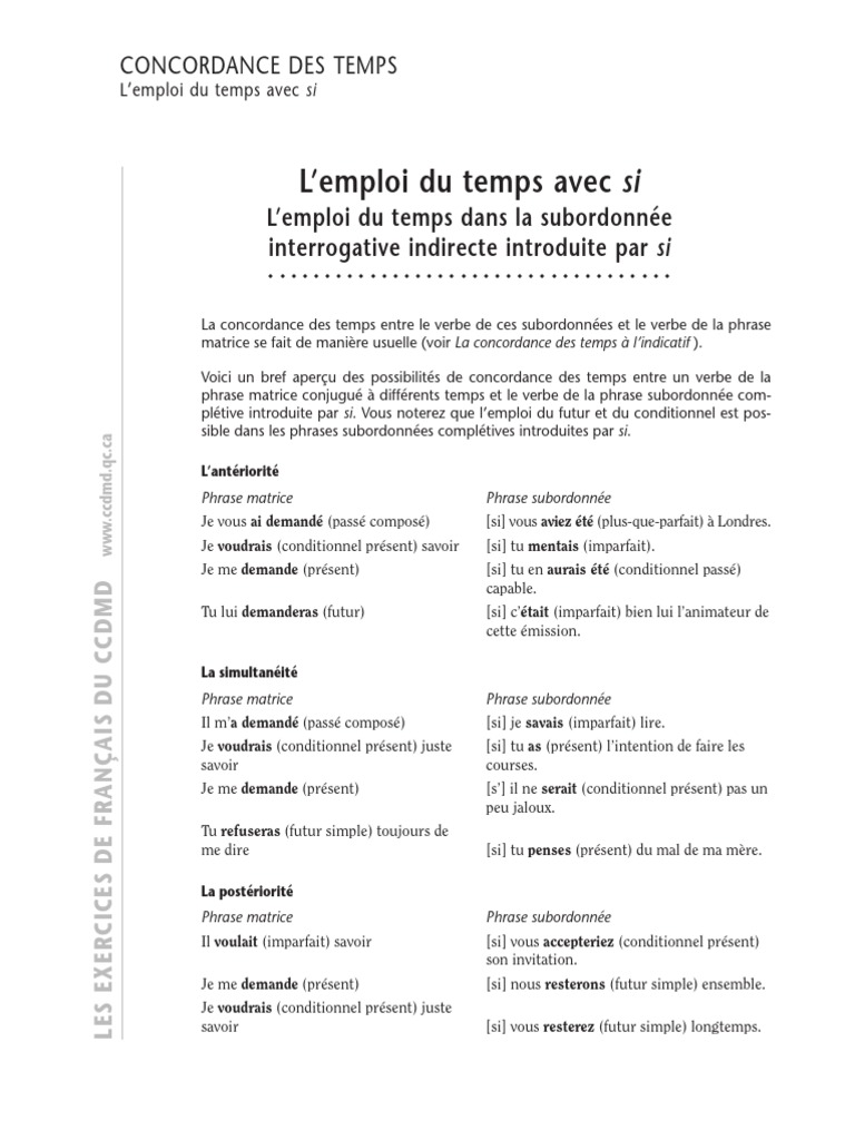 L - Emploi Du Temps Avec Si 2 | PDF | Clause | Phrase