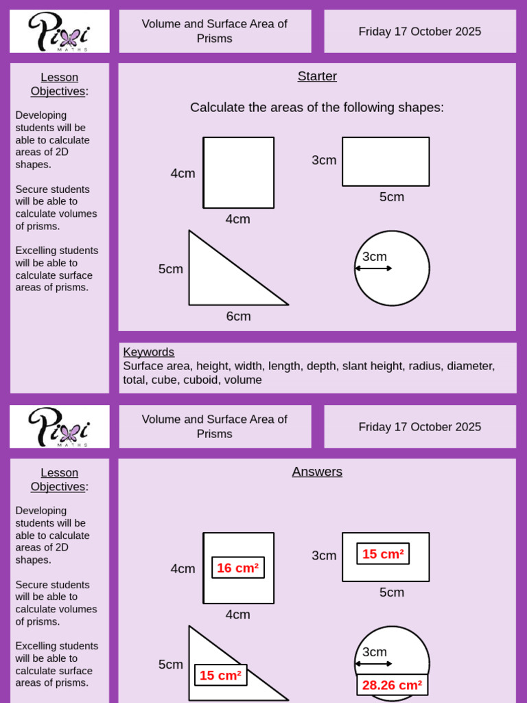 Prisms: Volume & Surface Area Guide | PDF | Volume | Area