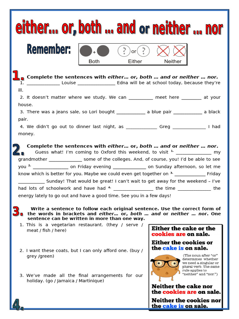 Both Either Neither Grammar Drills Sentence Transformation Rephrasing 77762 | PDF
