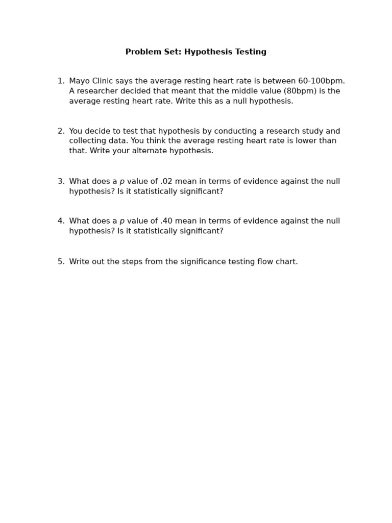 Hypothesis Testing HW | PDF