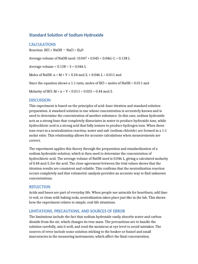 Standard Solution of Sodium Hydroxide | PDF