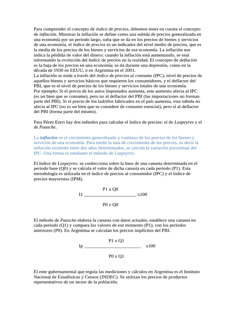 Índice de Precios | PDF | Costo de la vida | Inflación