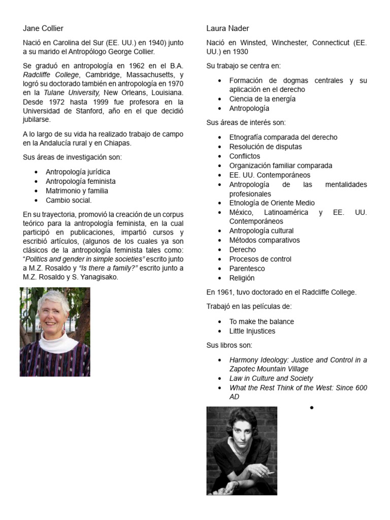 Biografías de Jane Collier y Laura Nader | PDF | Antropología | Science