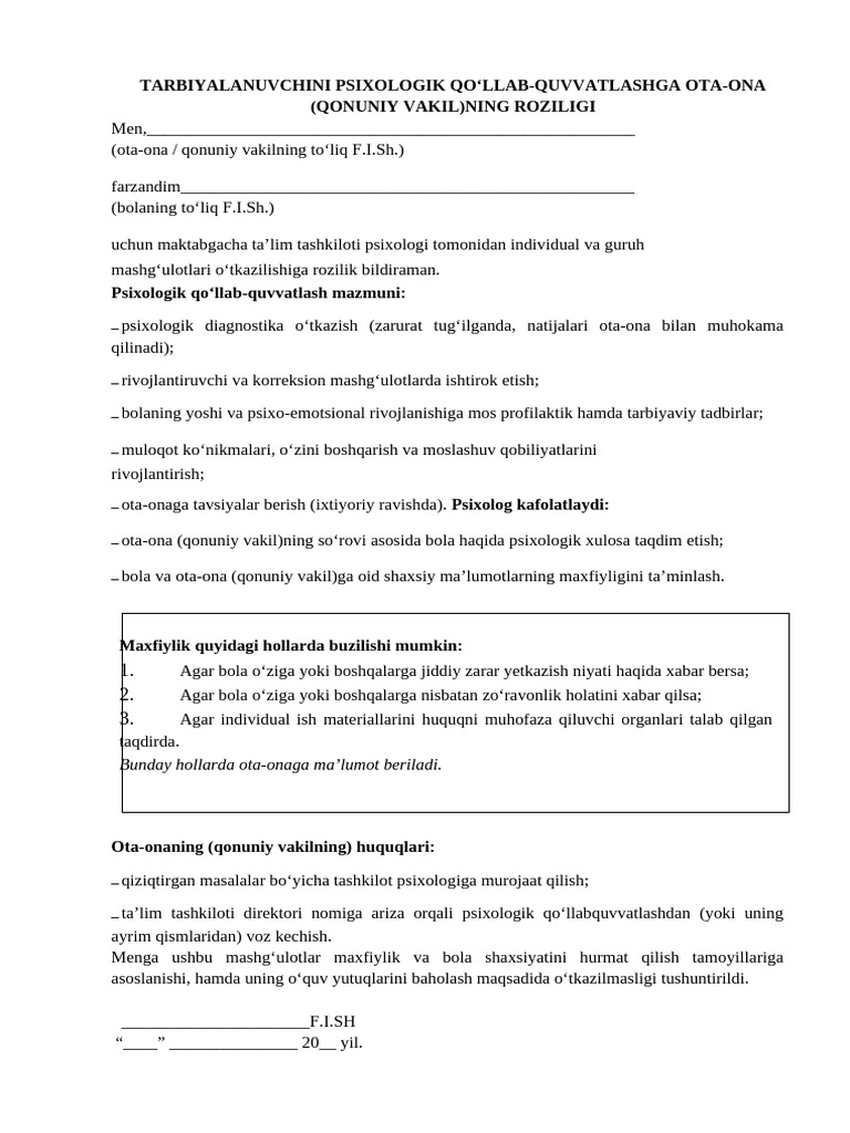 Ota-Ona Rozilik Xati | PDF