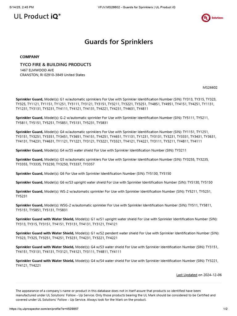 Sprinkler Guards for Models TY3231 & TY5130 | PDF | Data Management
