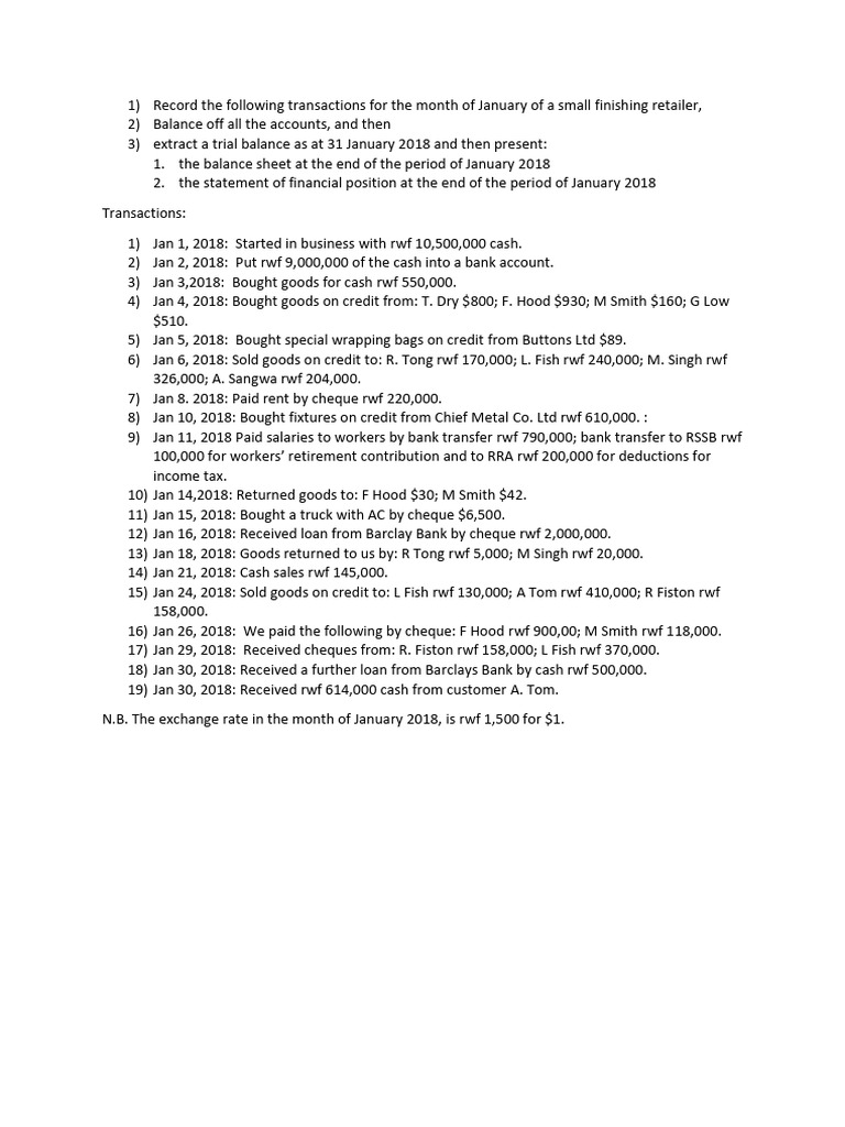 Exercise On Trial Balance Principles | PDF
