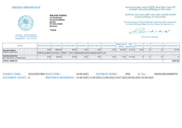 Arghya Praswasti 99202509100000079 10-09-2025 ONL | PDF
