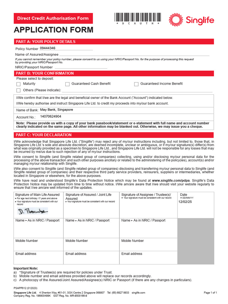 Direct Credit Authorization Form | PDF