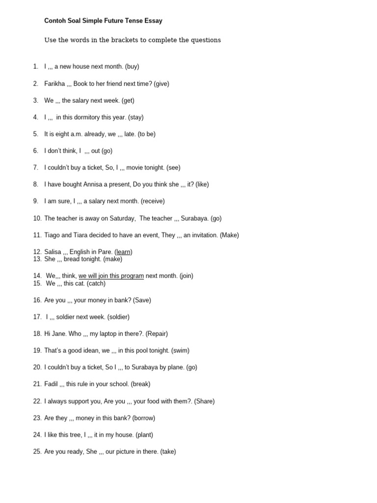 Contoh Soal Simple Future Tense Essay | PDF